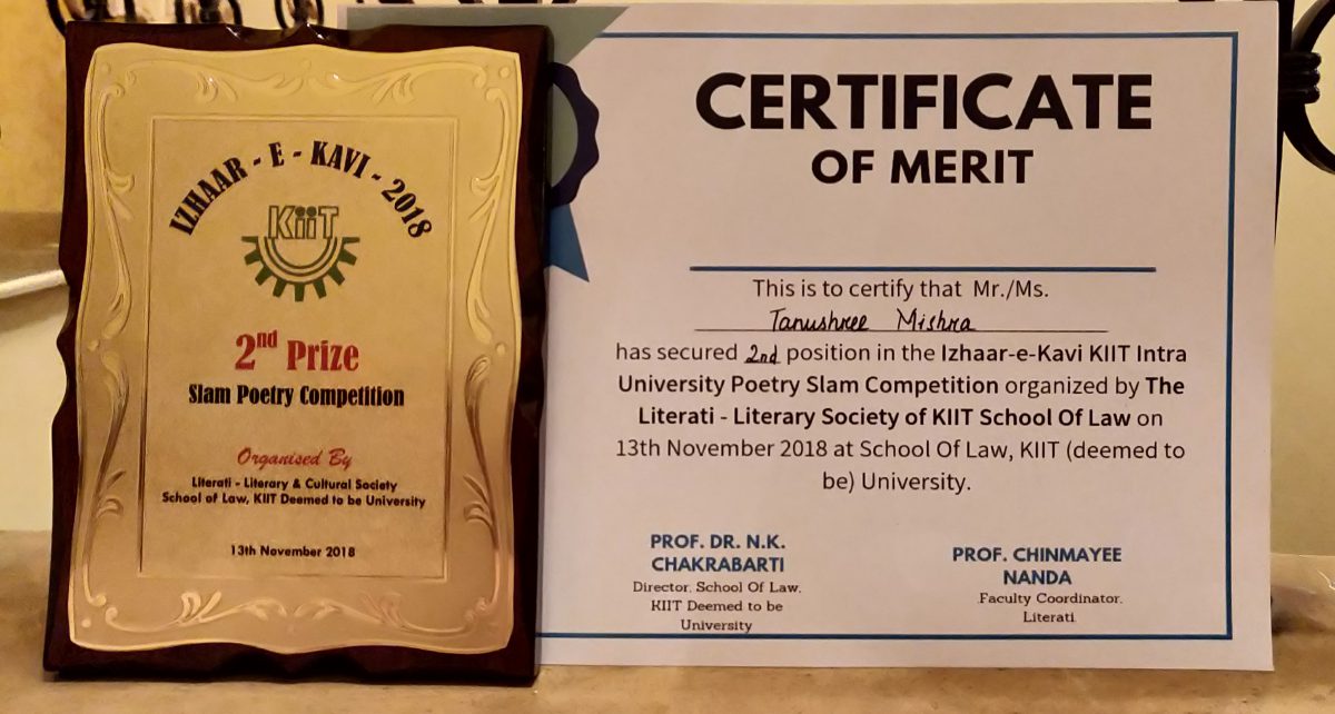 Ms Tanushree Mishra stood 2nd in KIIT intra-University slam poetry ...